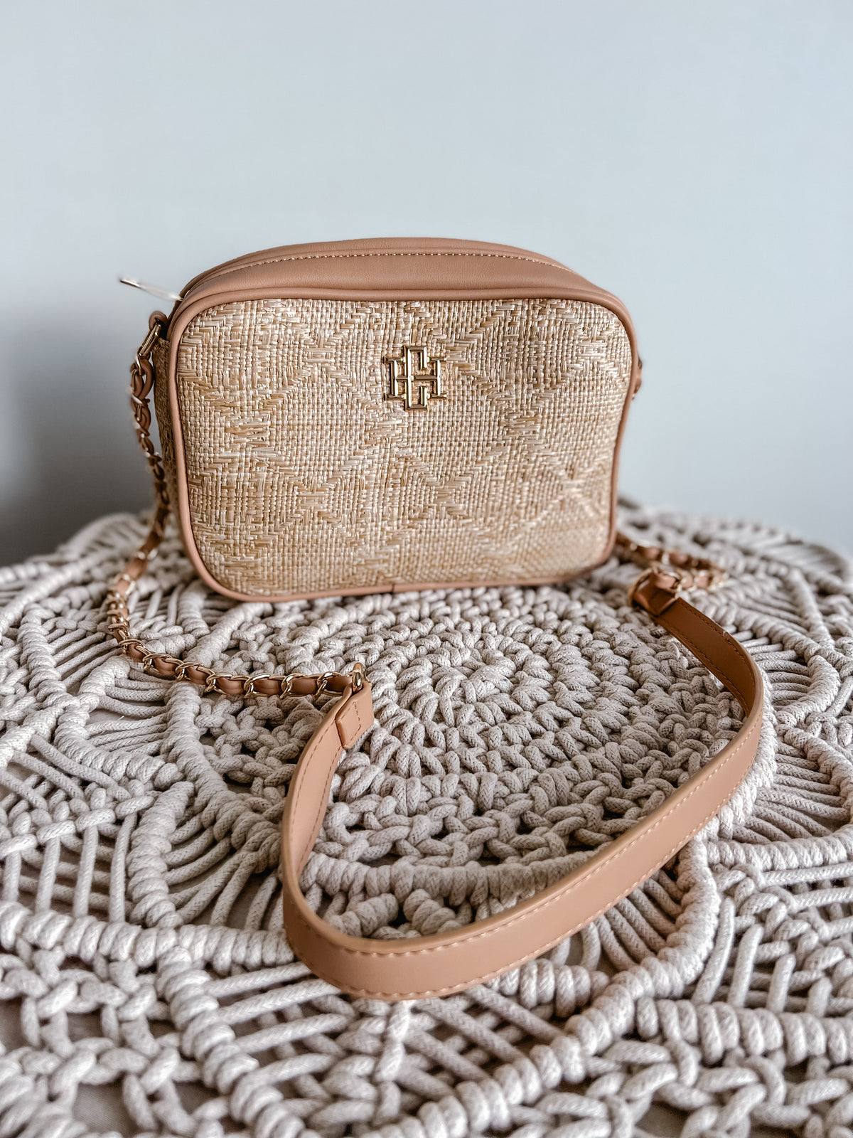 Kayla Crossbody Natural Lattice Tan — Michigan Southern Charm